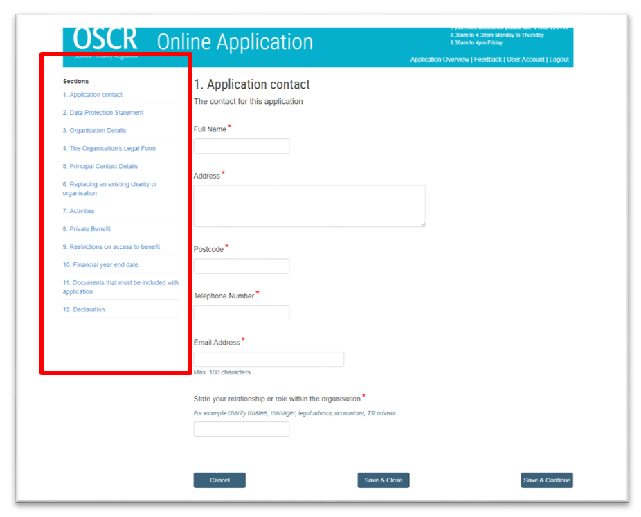 OSCR | Navigating the form